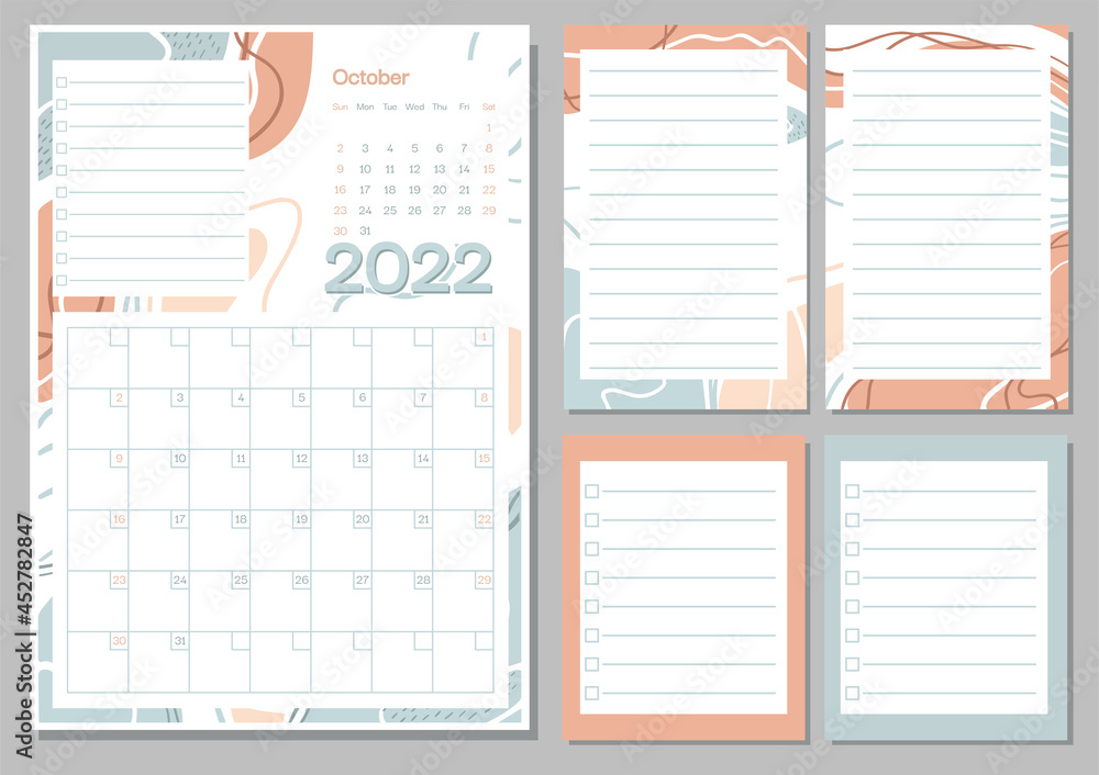 October 2022 calendar month planner in pastel color, week starts on ...
