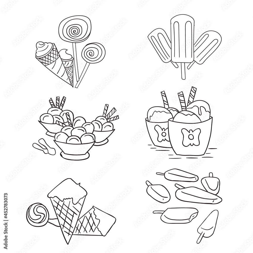 Hand drew doodle tasty ice cream in black and white Summer vacation ...