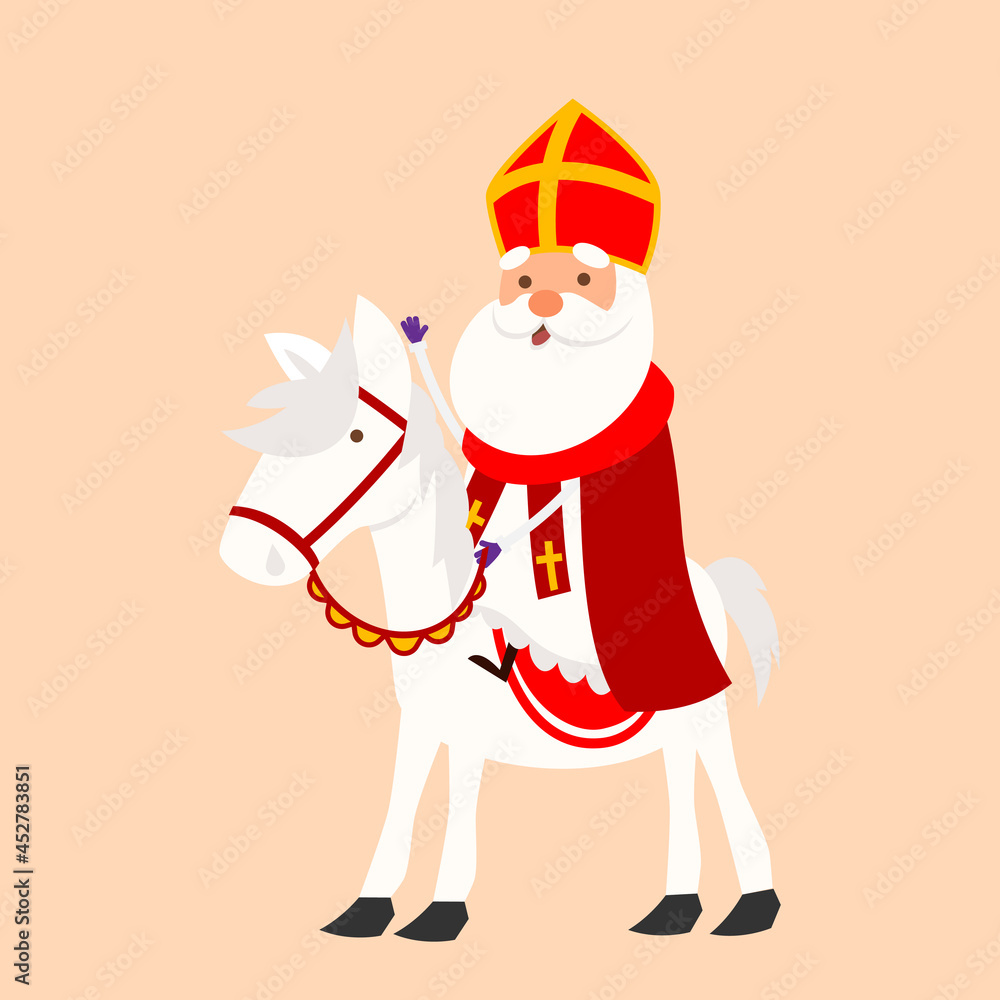 Cute Sinterklaas or Saint Nicholas and his horse Amerigo - vector ...