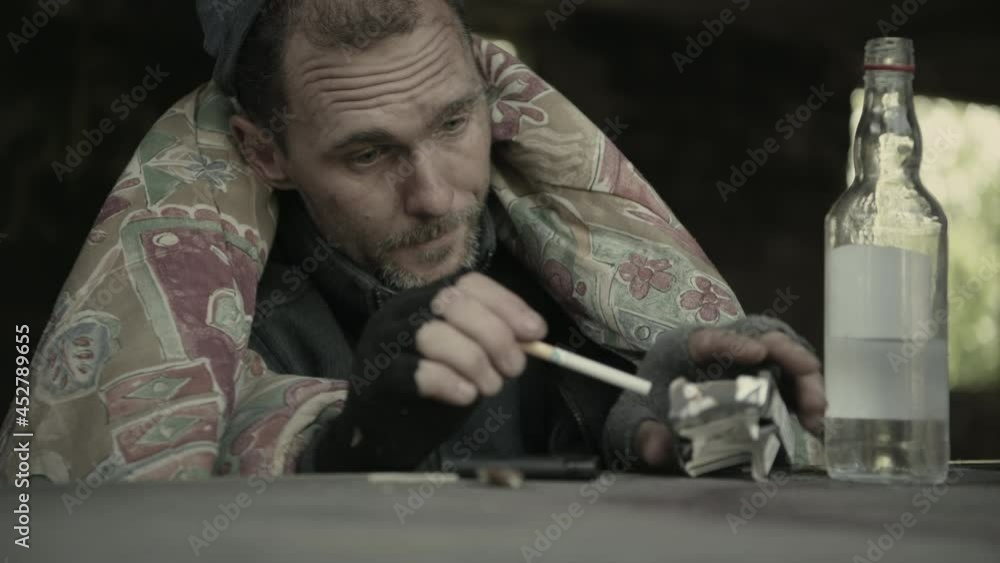 Hopless and Homeless Drunk Caucasian Men in His Shelter Stock Video ...