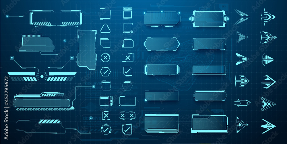 Vetor de Futuristic user interface elements arrow, button, frame ...