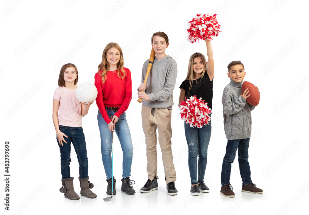 Kids: Student Athletes Pose With Sports Equipment Stock Photo | Adobe Stock