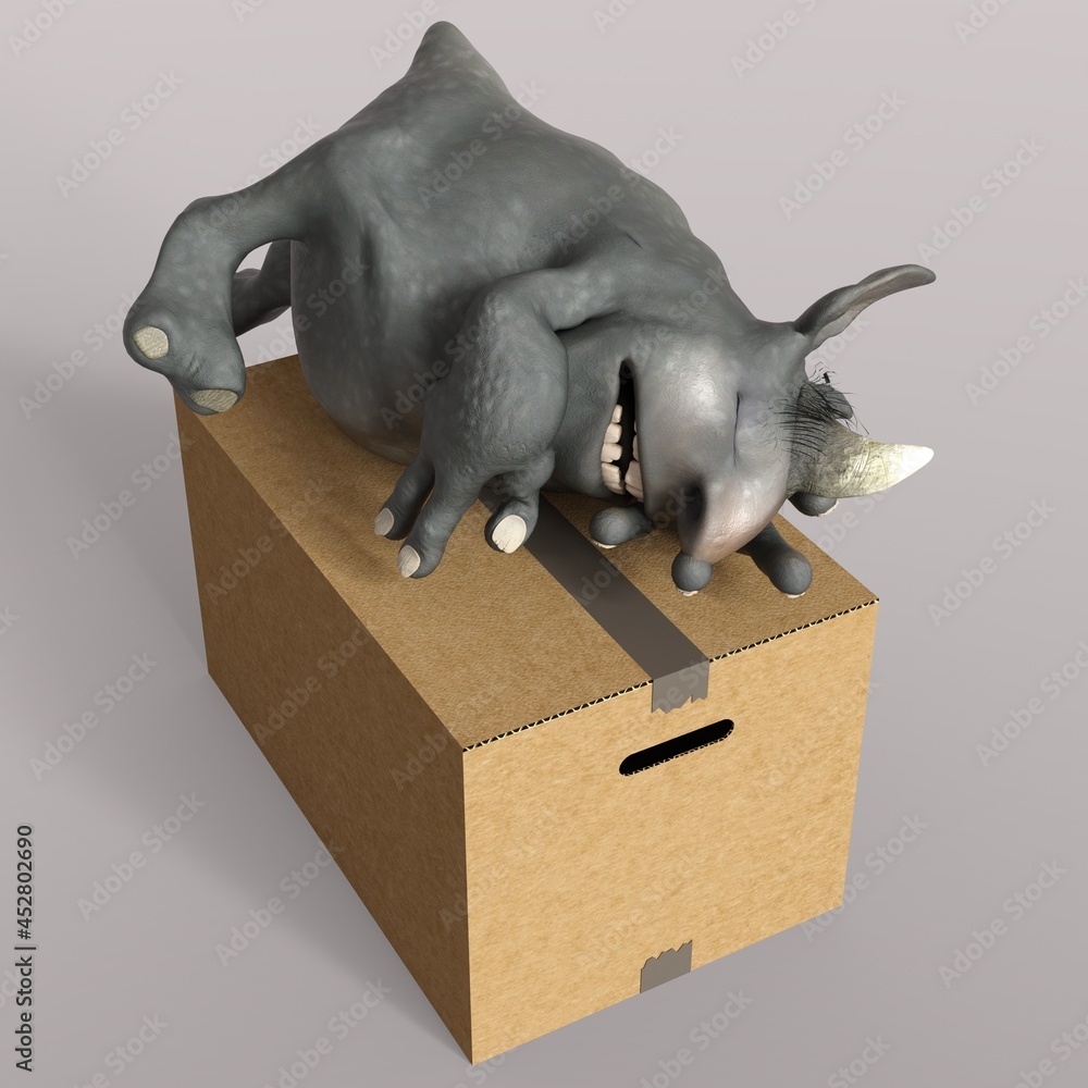 3D-illustration of a cute and funny cartoon kobold helps with the ...