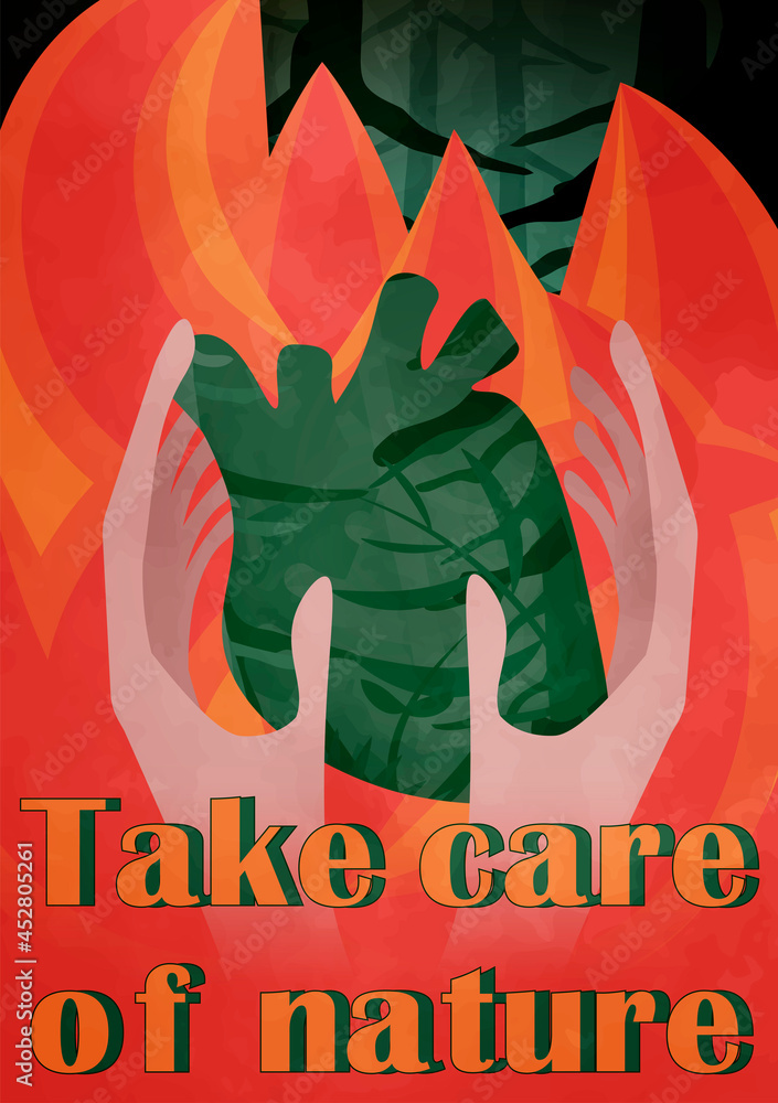 Forest fire fighting, nature protection and wildfire prevention poster ...