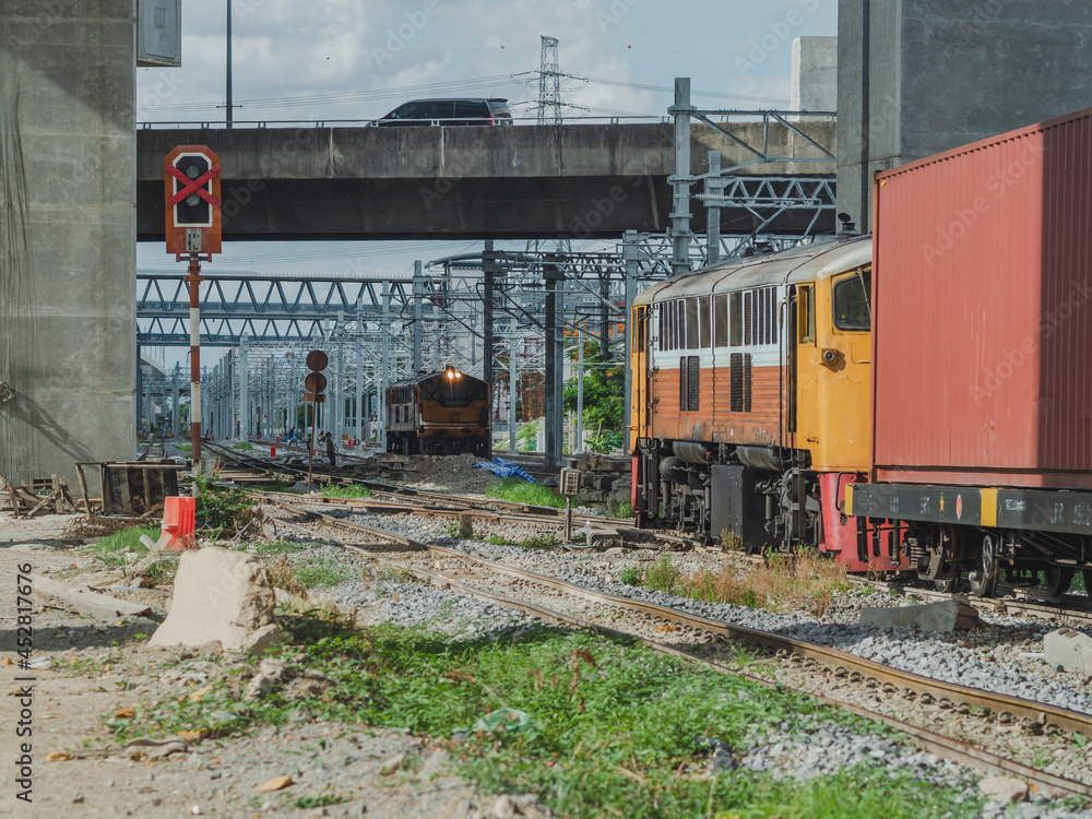 Freight Train with Cargo Containers at Bangkok Railway Station is the ...