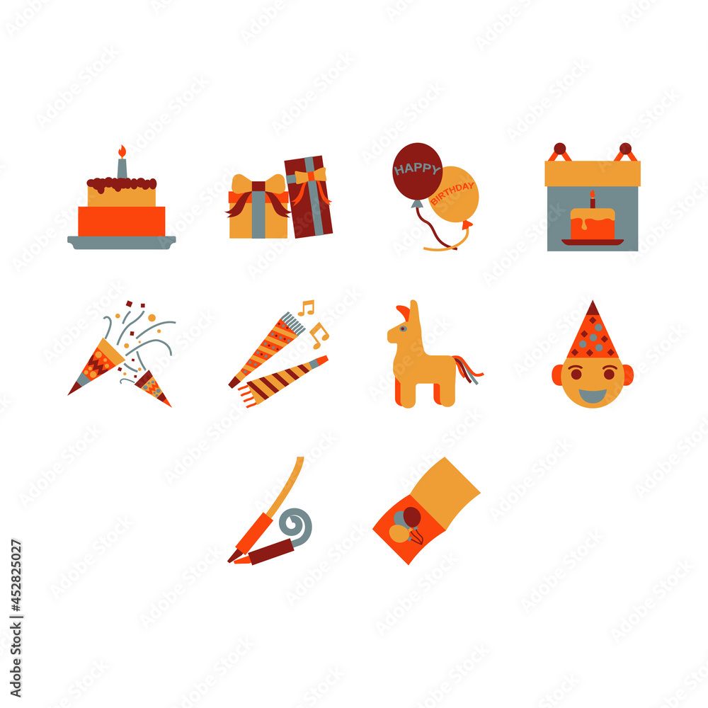 Collection of cartoon happy birthday icon vector Stock Vector | Adobe Stock