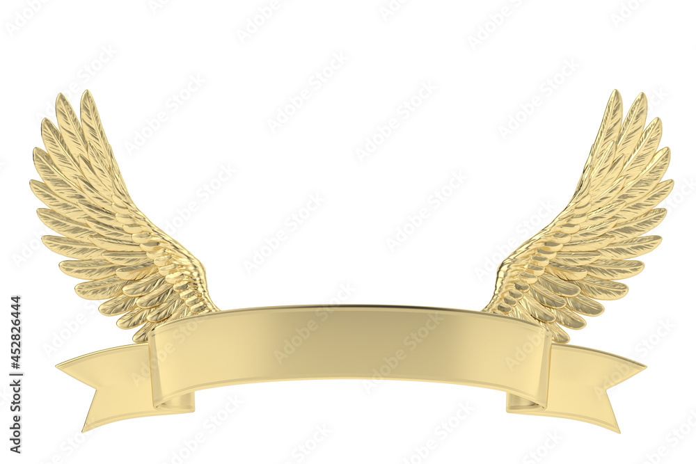 Gold ribbon with wing isolated on white background. 3D illustration ...