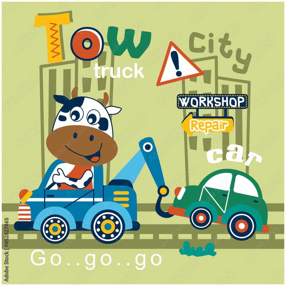 cow and tow truck funny cartoon,vector illustration Stock Vector ...