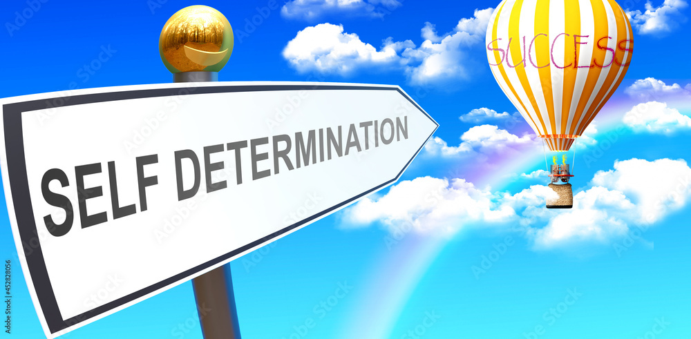 Self determination leads to success - shown as a sign with a phrase ...