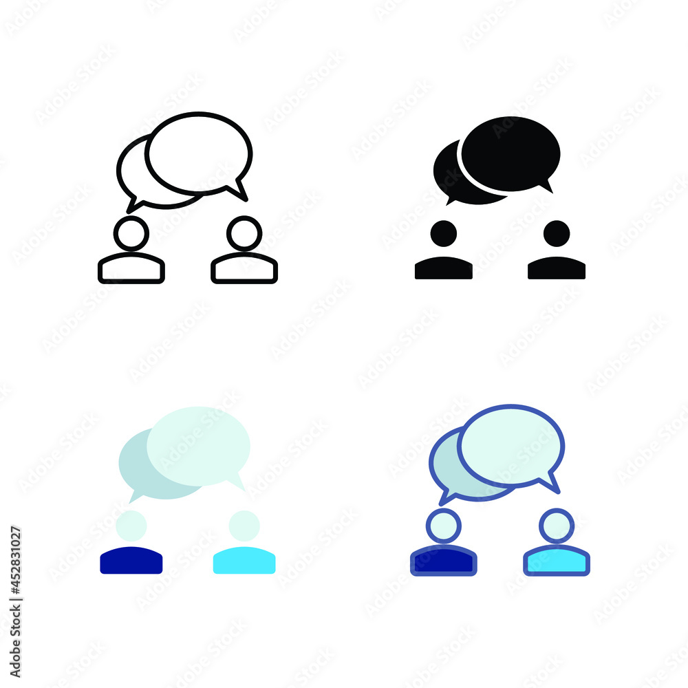 Talk icon. Simple outline, solid, flat style. People, two, person, 2 ...
