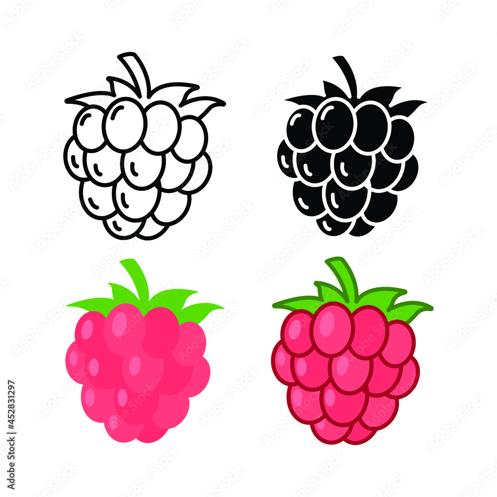Raspberry icon. Simple outline, solid, flat style. Berry, pictogram ...