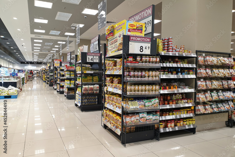 Interior view of AEON grocery stores in a shopping mall, Penang. AEON ...