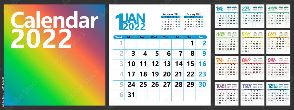 Planner calendar for 2022 with week numbers. Template for a wall ...