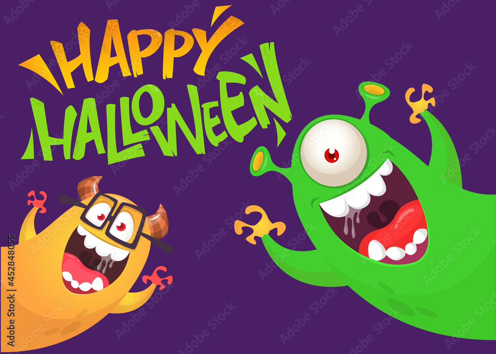 Funny cartoon monster characters set card for Halloween party ...