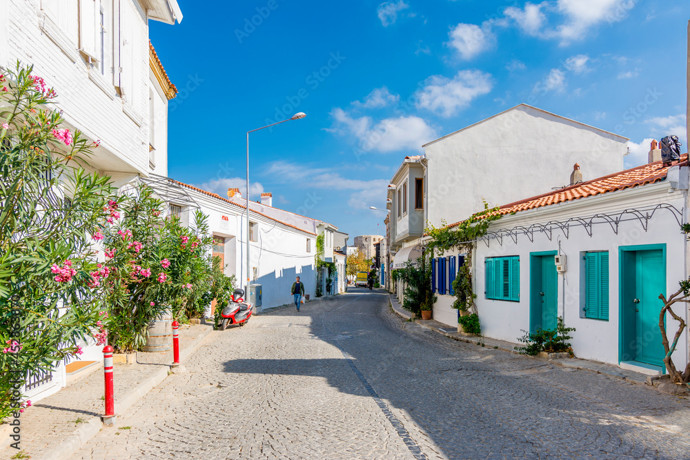 Street view from Greek District in Bozcaada Island Stock Photo | Adobe ...