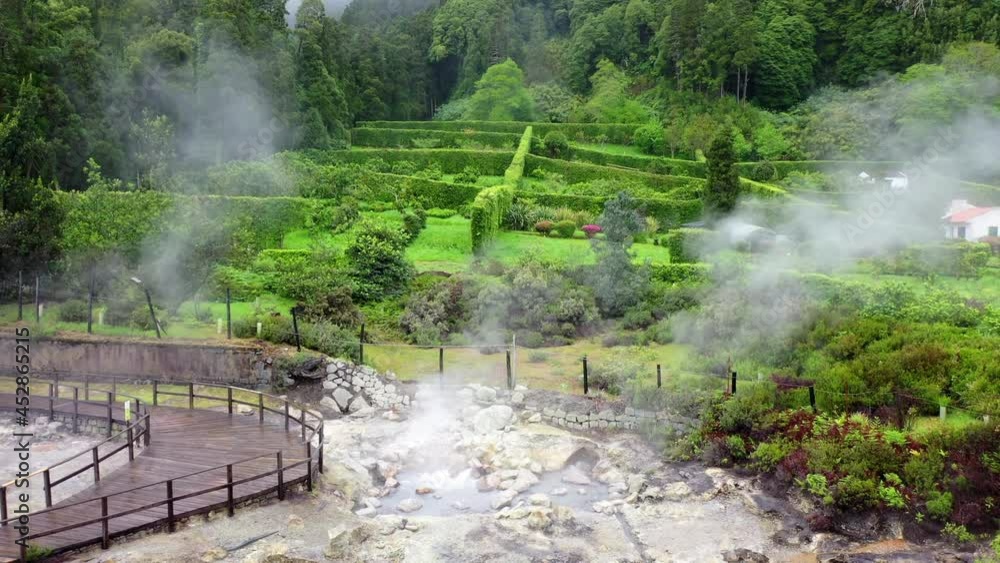 Aerial: Tilt Down Beautiful Shot Of Steam In Hot Water Lake By ...