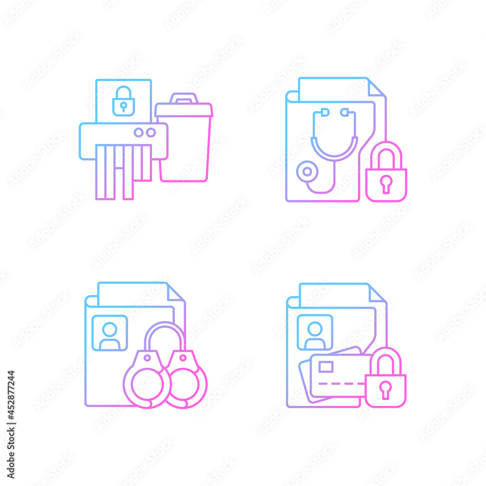 Information sensitivity gradient linear vector icons set. Disposing ...