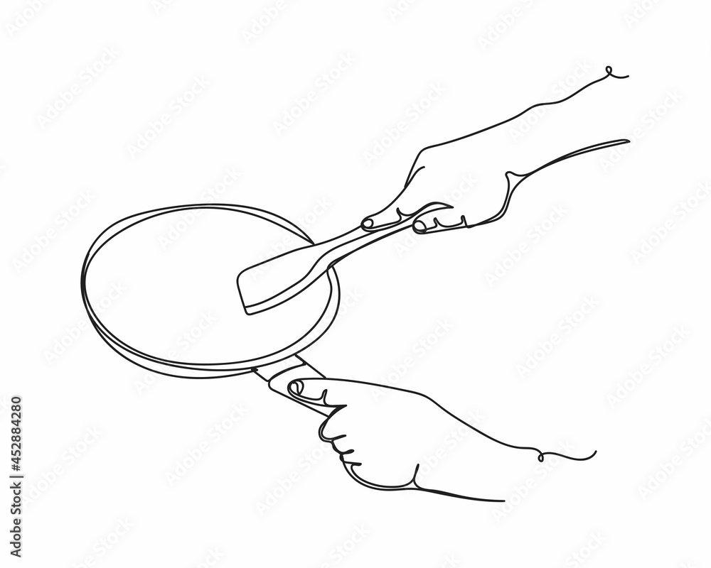 Continuous one line drawing of hands cooking food icon in silhouette on ...