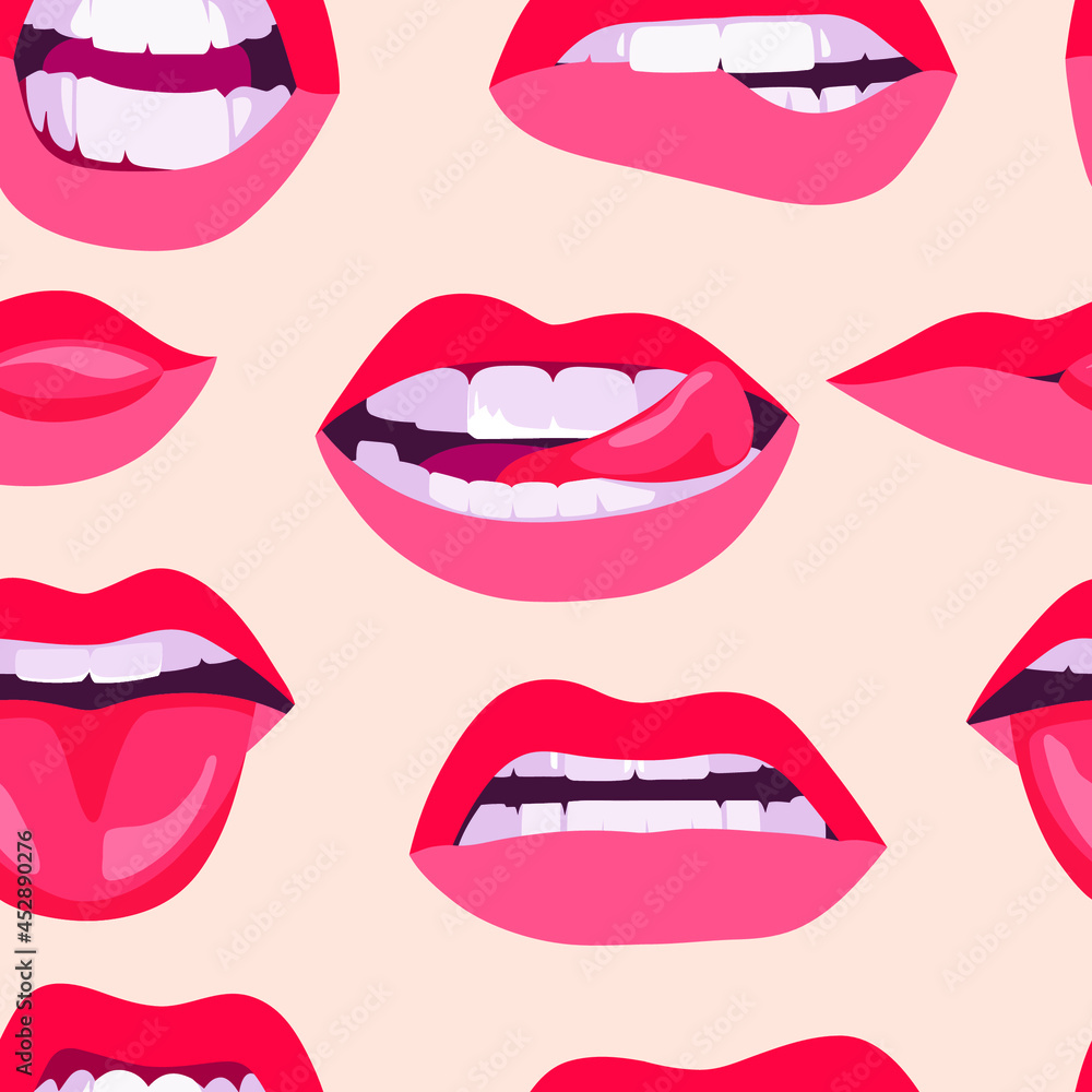 Seamless drawing of women's lips. A hand-drawn drawing. The lips of a ...