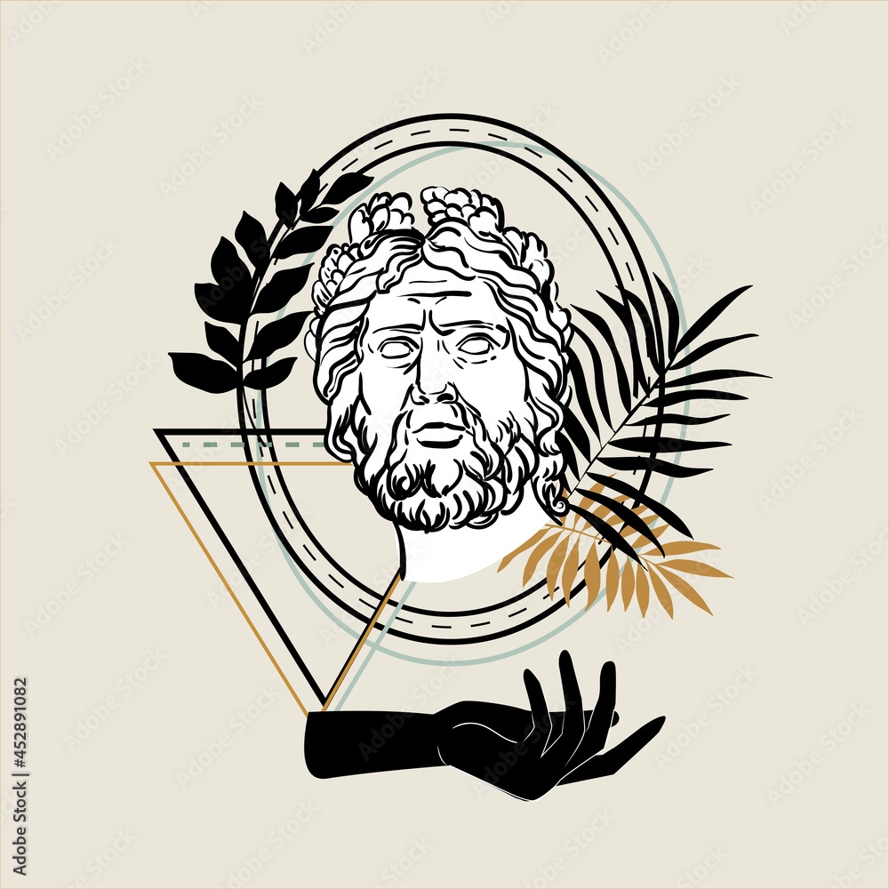 Vector illustration of Statue of the ancient Greek god. Greece ...