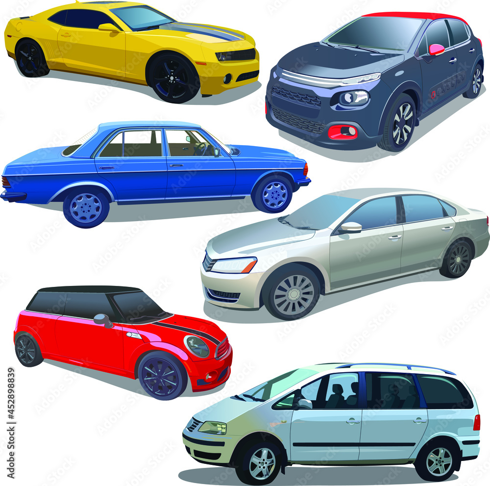 Vector set of car models. Wallpaper from cars. Realism, photorealism ...