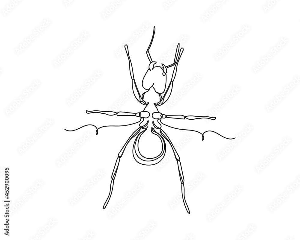 Continuous one line drawing of ant icon in silhouette on a white ...