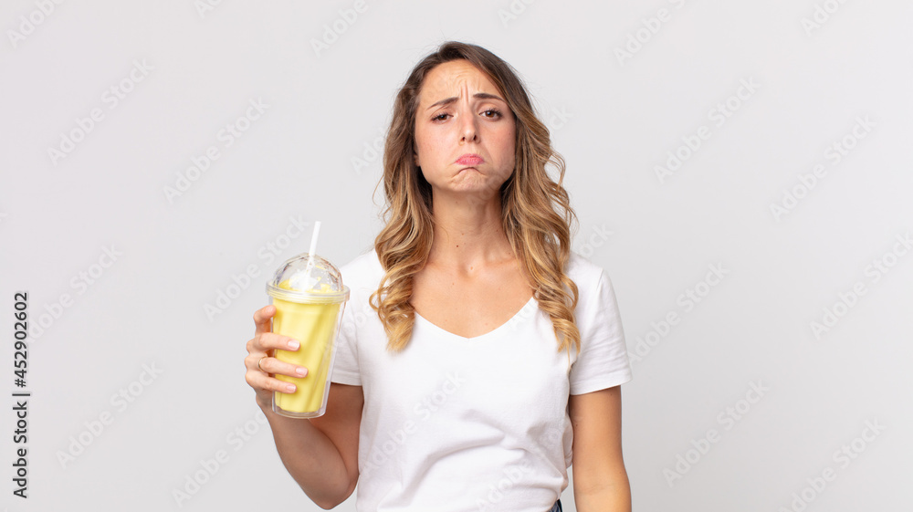 pretty thin woman feeling sad and whiney with an unhappy look and ...