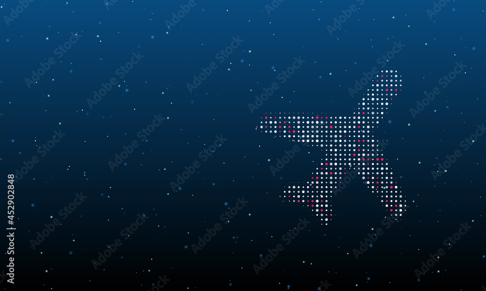 On the right is the plane symbol filled with white dots. Background ...