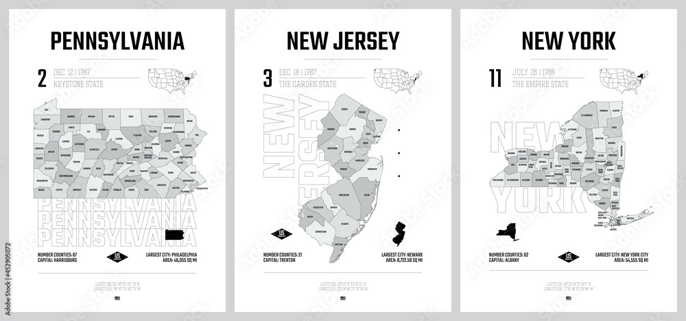 Highly detailed vector silhouettes of US state maps, Division United ...