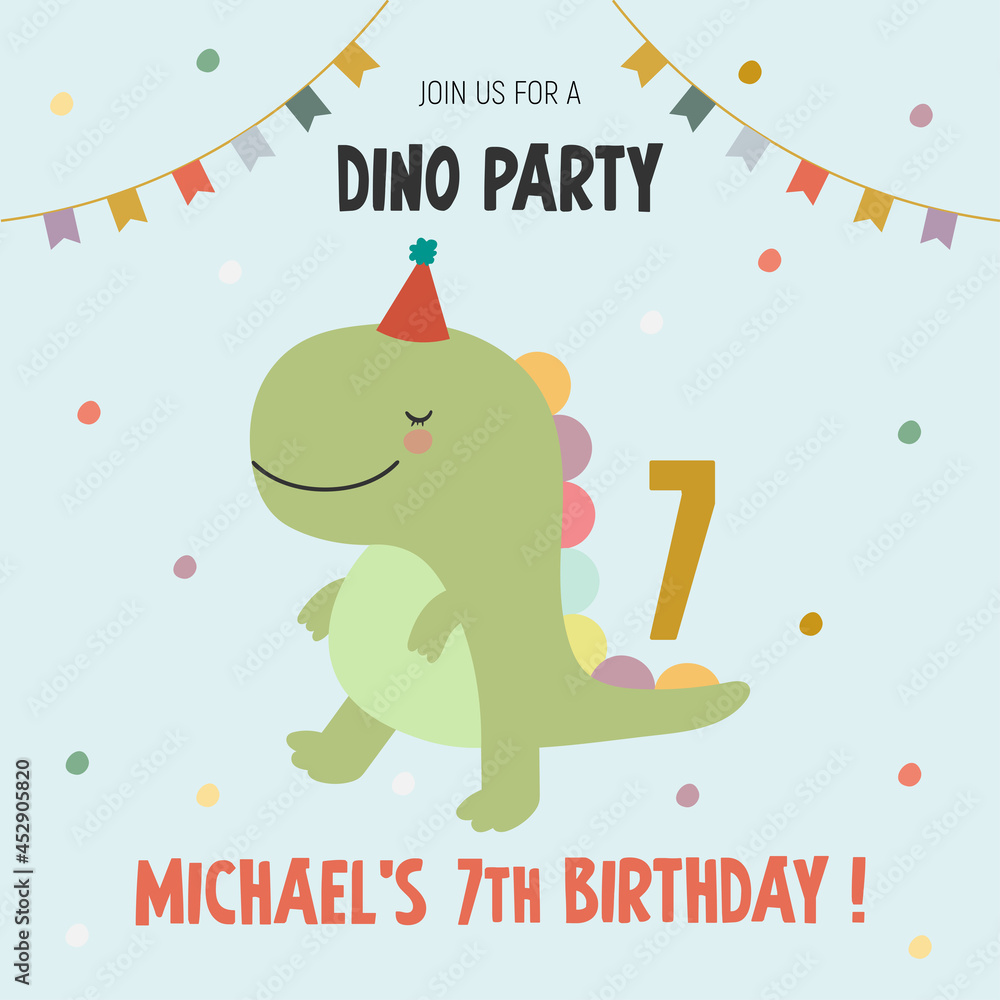 An illustration in a vector. Invitation to the dino party, in cartoon ...
