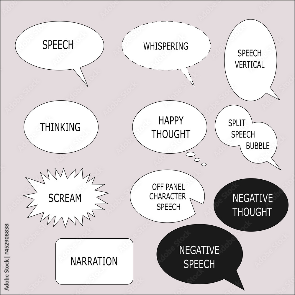 Vector of various kinds of speech bubbles in comics, manga and their ...