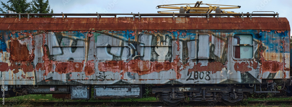 Old historic train depot locomotive side view Stock Photo | Adobe Stock