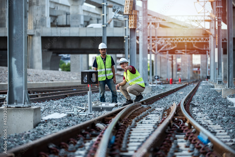 worker on the railway station. worker on the railway. Stock Photo ...