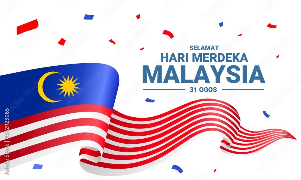 Vector illustration of a wavy flag, with the text "Selamat Hari Merdeka ...