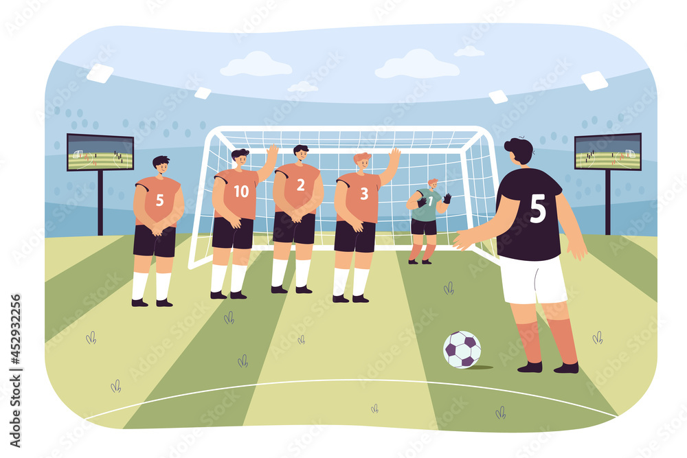 Soccer penalty kick flat vector illustration. Cartoon soccer players ...