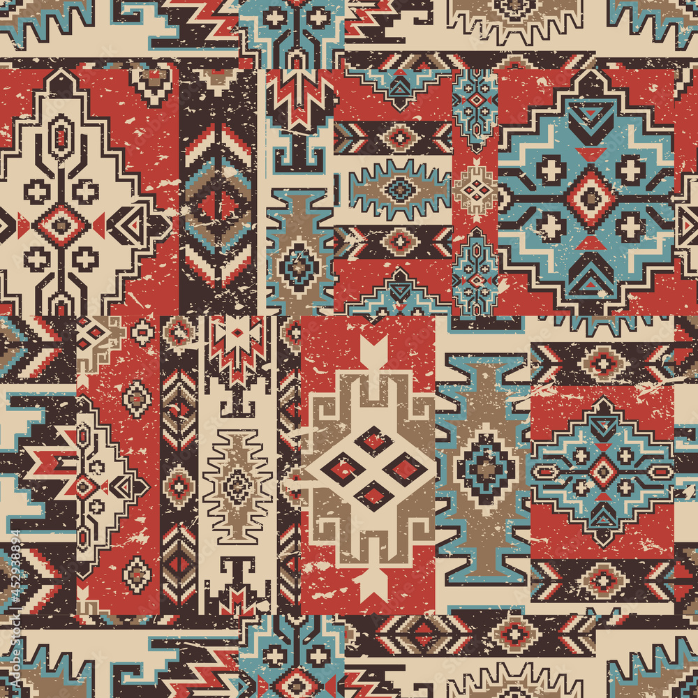 Native American traditional fabric patchwork vintage vector seamless ...
