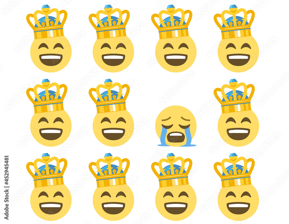 smiling faces with open mouth and crown with one crying face,emoji ...