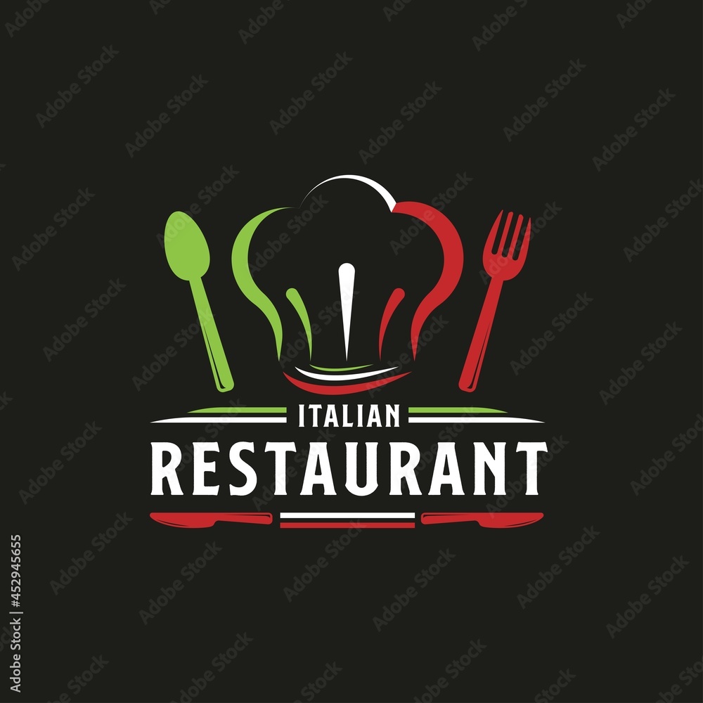 Italian Food Restaurant Logo. Italian flag symbol with Spoon, Fork, and ...