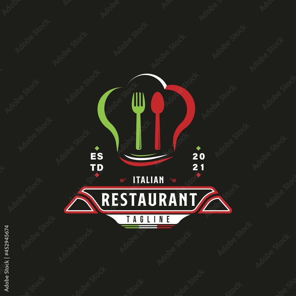 Italian Food Restaurant Logo. Italian flag symbol with Spoon, Fork, and ...