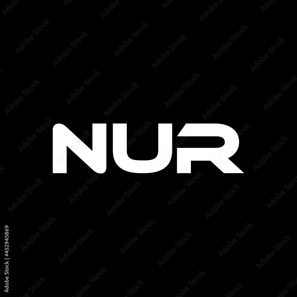 NUR letter logo design with black background in illustrator, vector ...