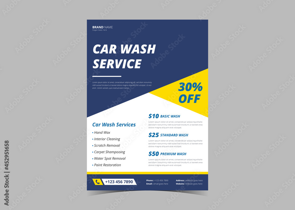 Car wash flyer design template. Express car wash service poster leaflet ...