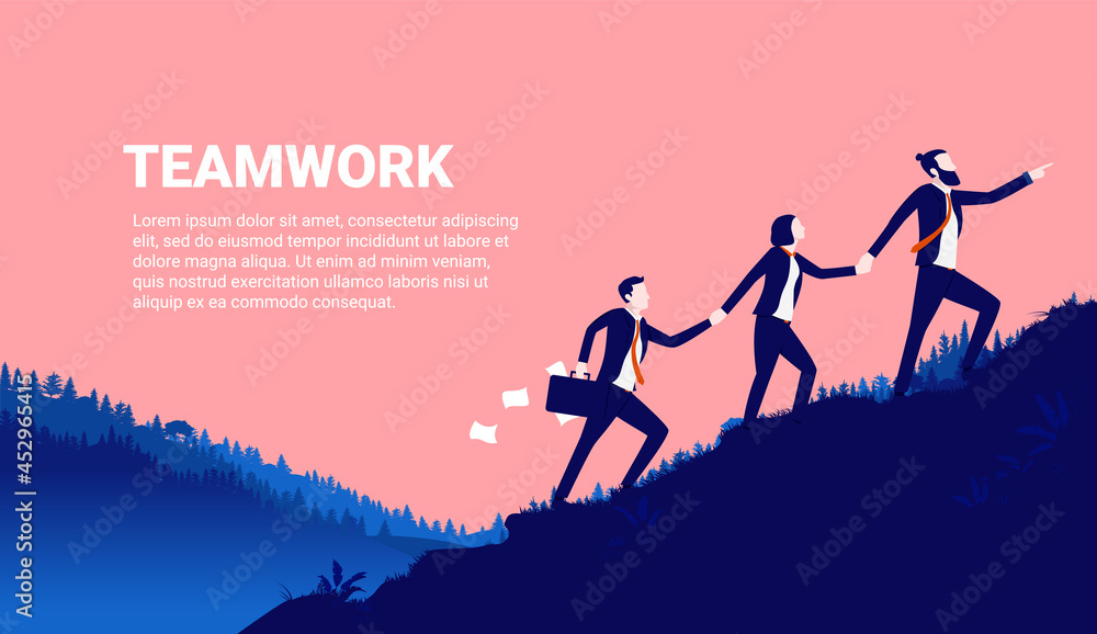 Vetor de Teamwork illustration - Businesspeople working in team to get ...
