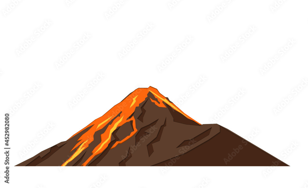 Vector illustration. Image of an erupting volcano. The picture is in ...