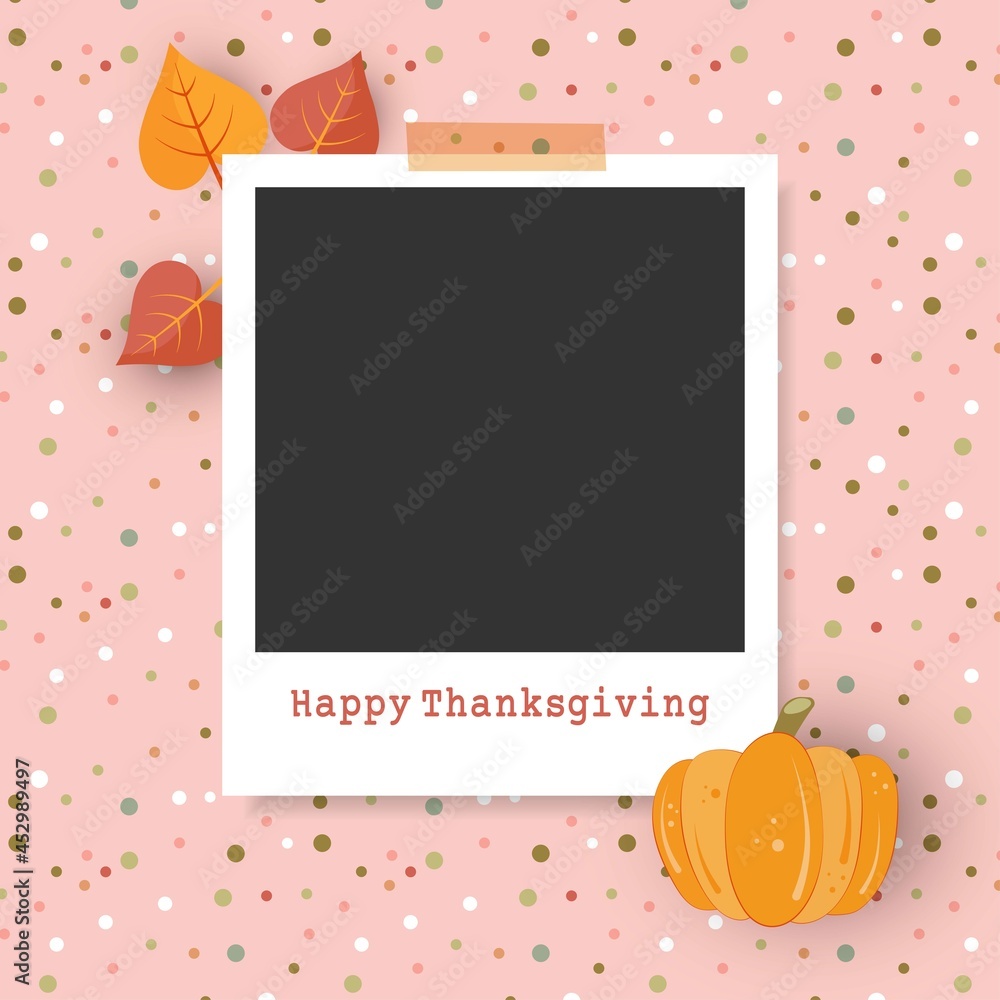 Autumn, Thanksgiving Day photo frame with soft shadow, pumpkin, leaves ...