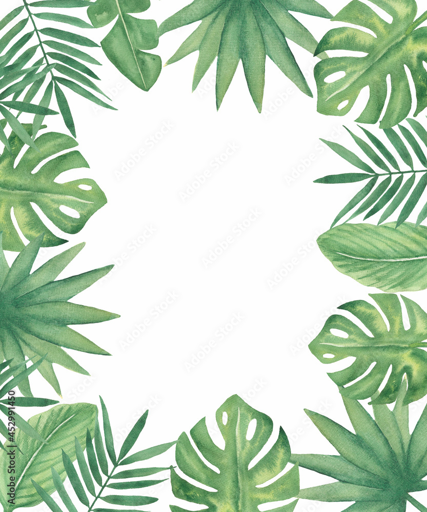 Watercolor Tropical Leaves Clipart, Jungle Greenery Frame, Foliage ...