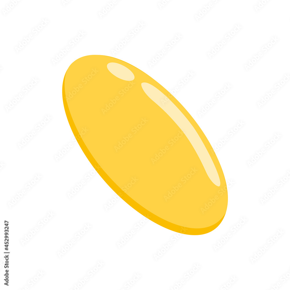 Yellow oval capsule of fish oil, collagen, vitamin A or E, omega fatty ...