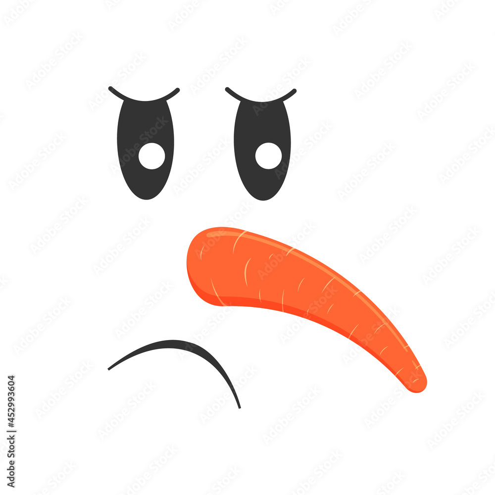 Sad snowman face with carrot nose. Snowman head with unhappy emotion ...