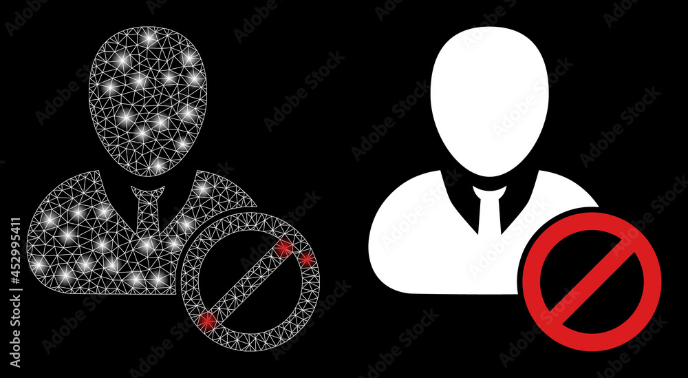 Magic mesh vector banned user with glare effect. White mesh, glare ...