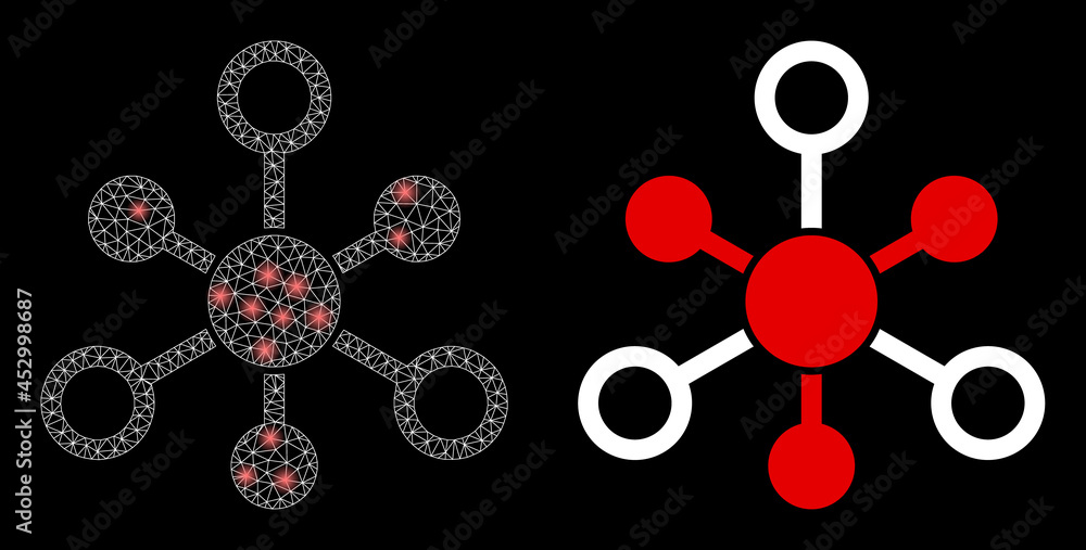 Glamour mesh vector internet nodes with glare effect. White mesh, light ...