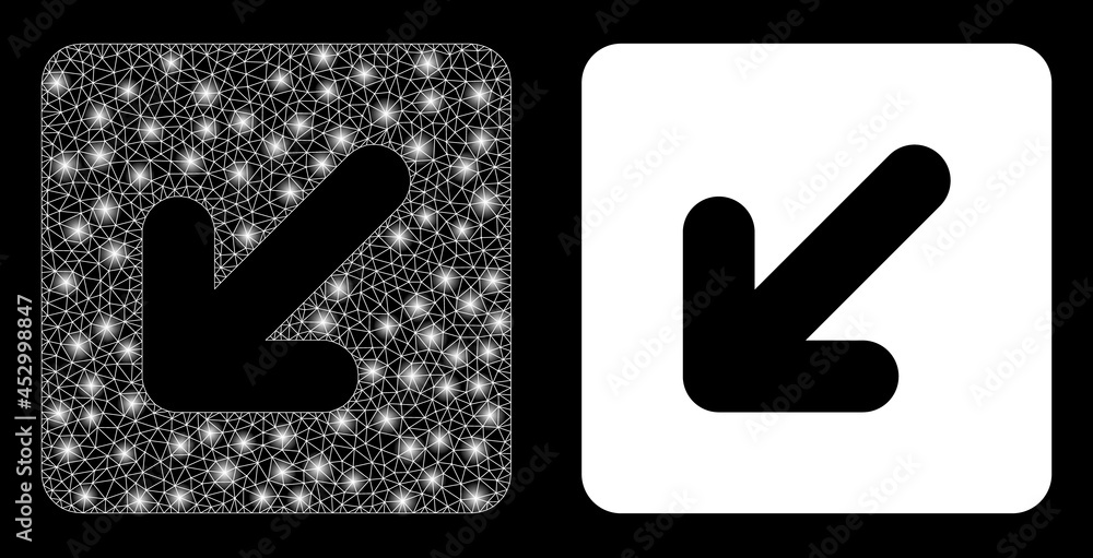 Glamour mesh vector left down direction with glow effect. White mesh ...